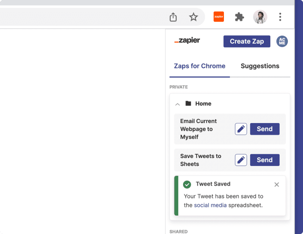 Automate your work with the Zapier Chrome extension